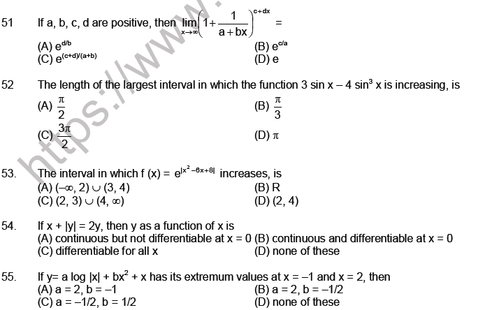 Jee Mathematics Limits Continuity And Differentiability Mcqs Set A With